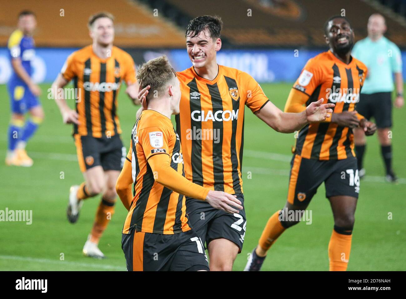 Keane Lewis-Potter (19) of Hull City celebrates his goal with Jacob ...