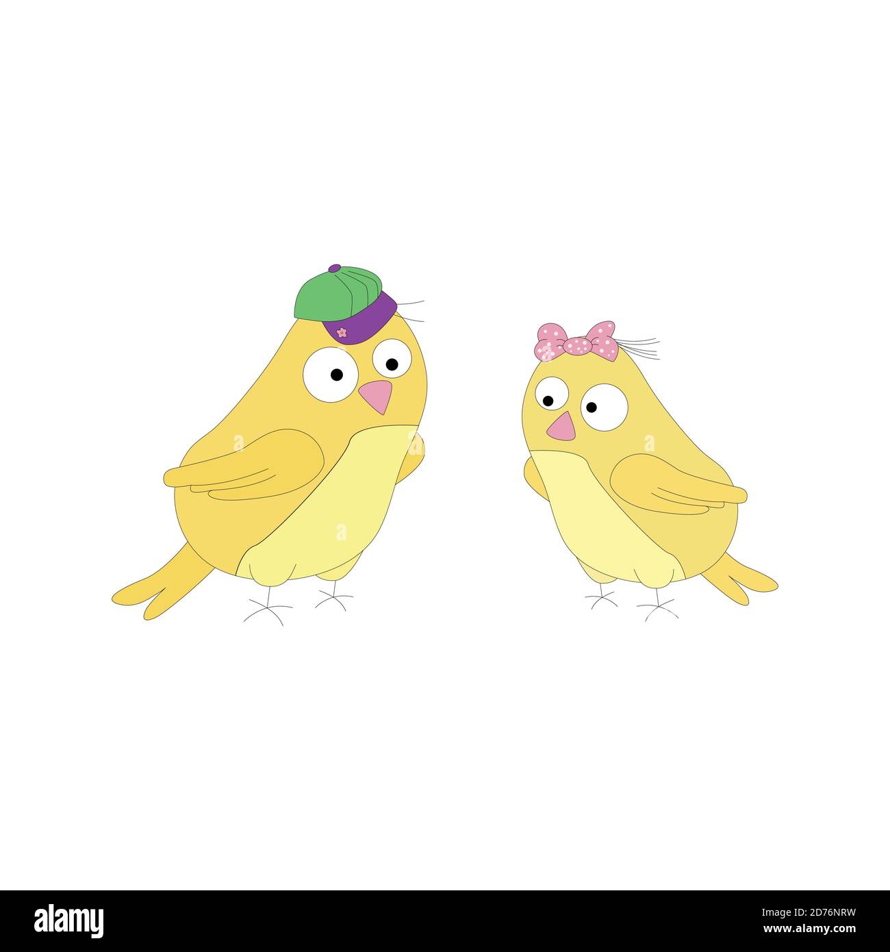 Funny cartoon birds, vector illustration. A bird with a hat and a bird ...