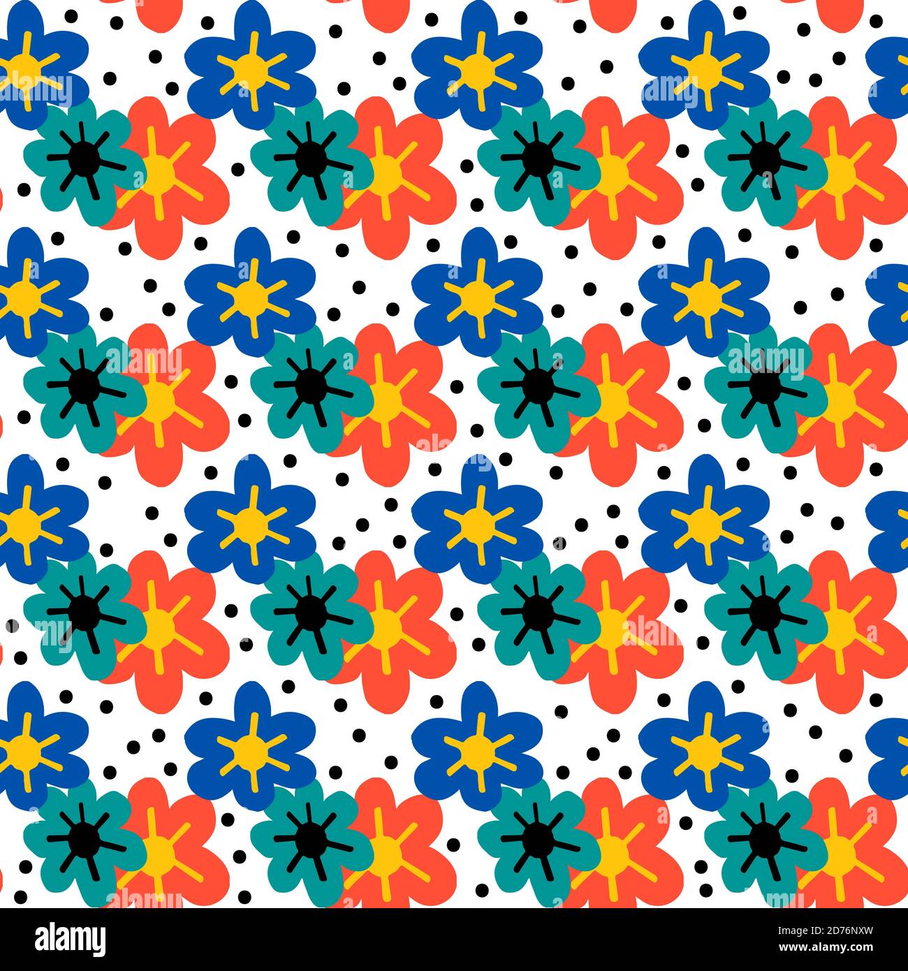 Seamless pattern plant flower abstract. Naive hand drawn design ...