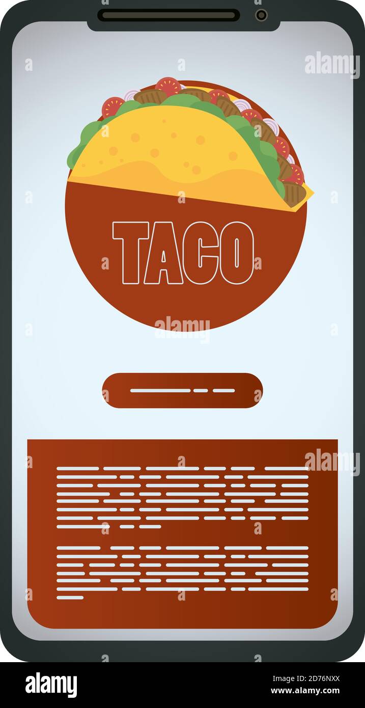 smartphone device mockup with taco mexican food vector illustration ...