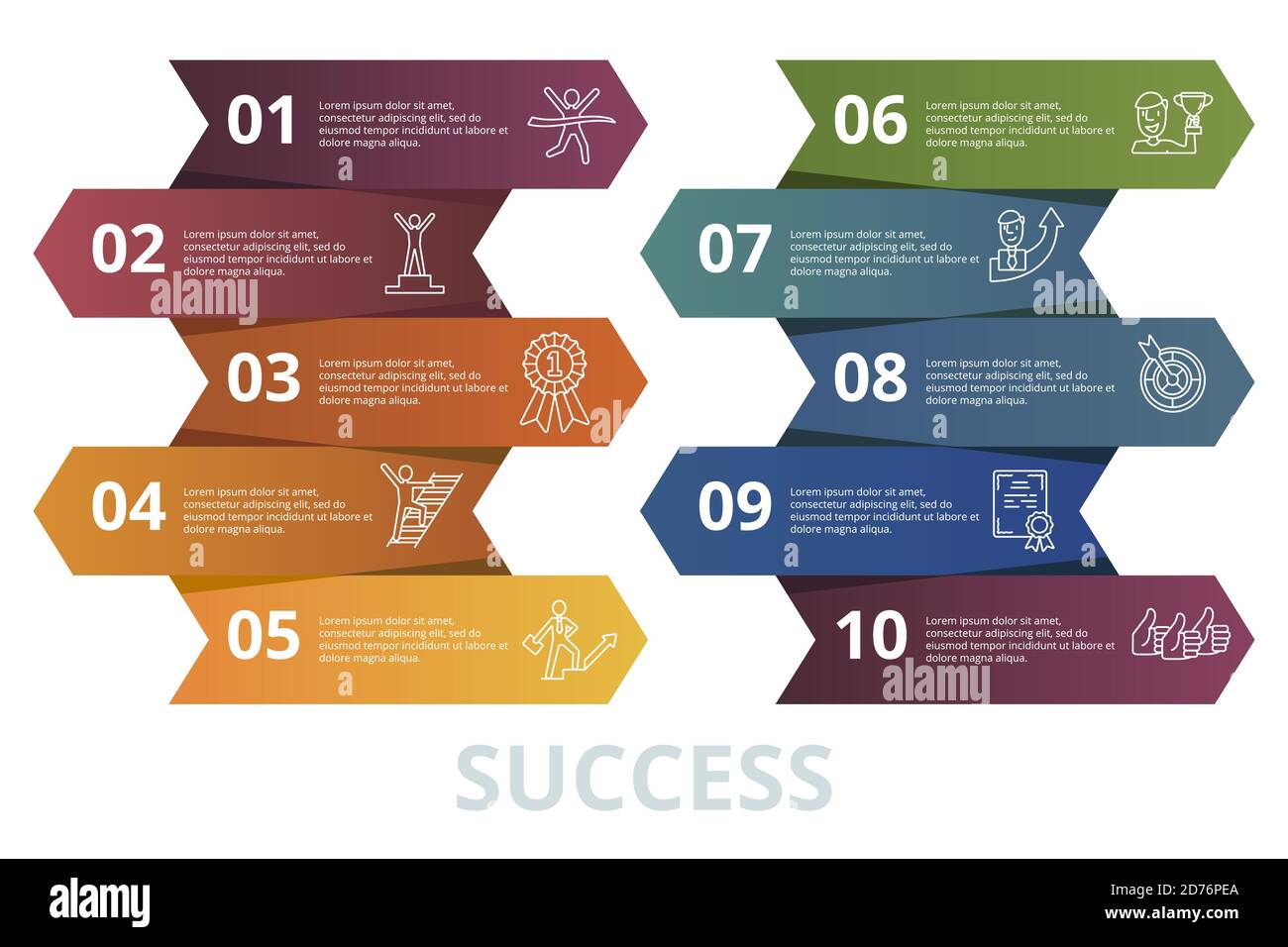 Infographic Success template. Icons in different colors. Include ...