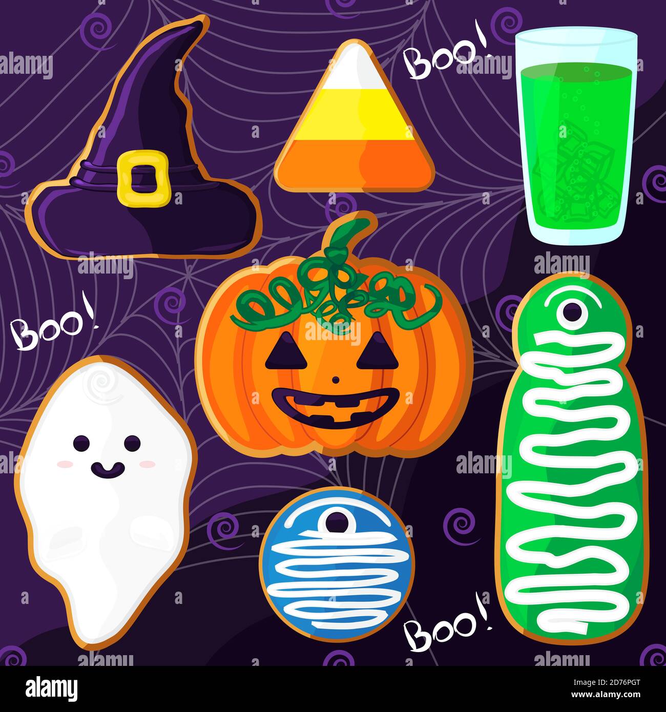 Cute Halloween spooky gingerbread cookies set vector illustration Stock ...
