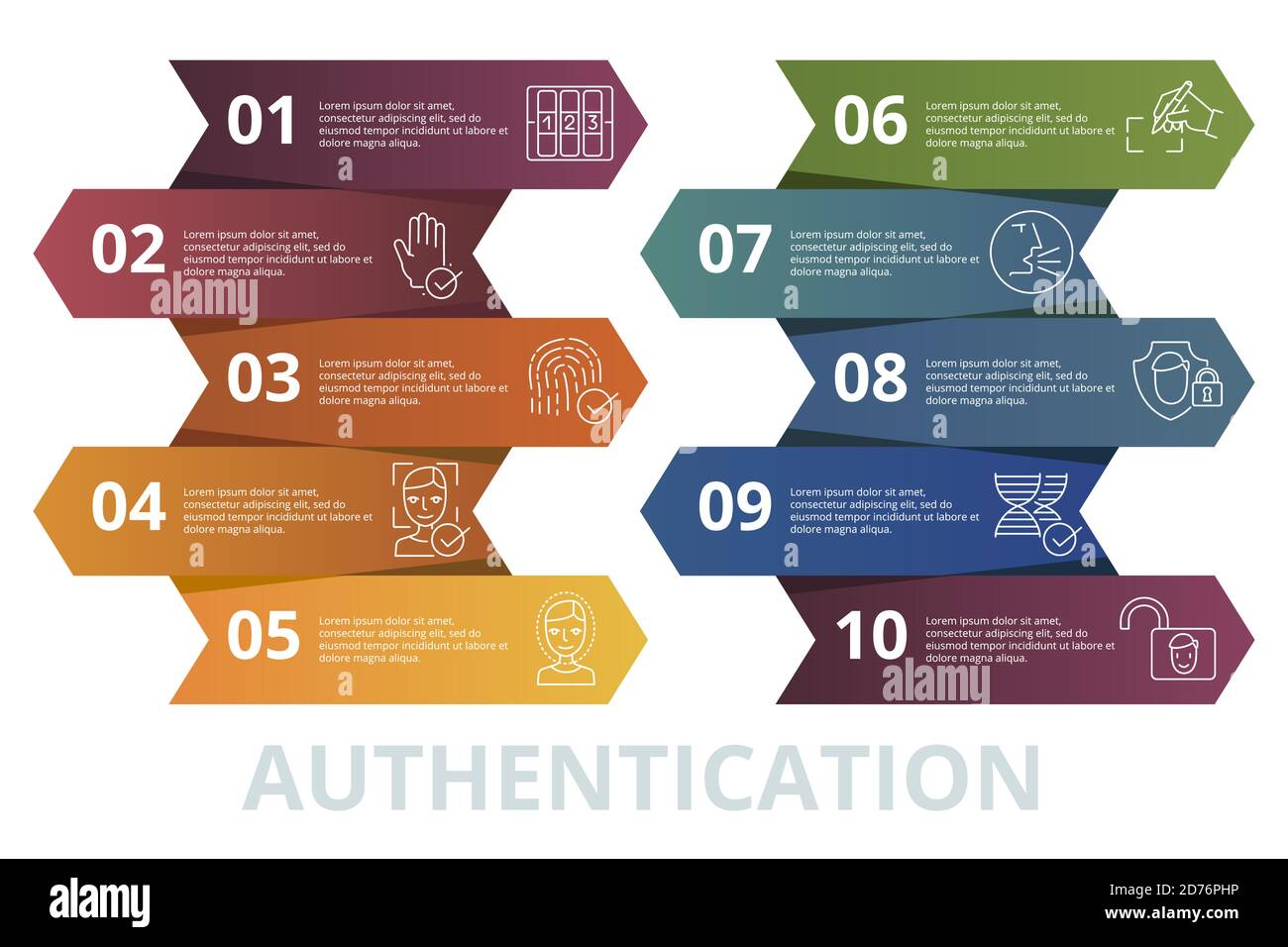 Infographic Authentication template. Icons in different colors. Include ...