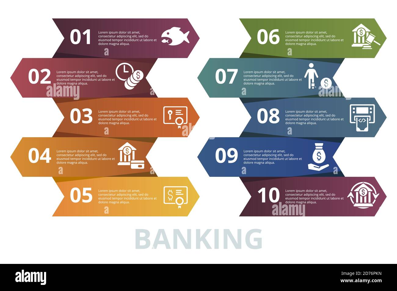 Infographic Banking template. Icons in different colors. Include ...