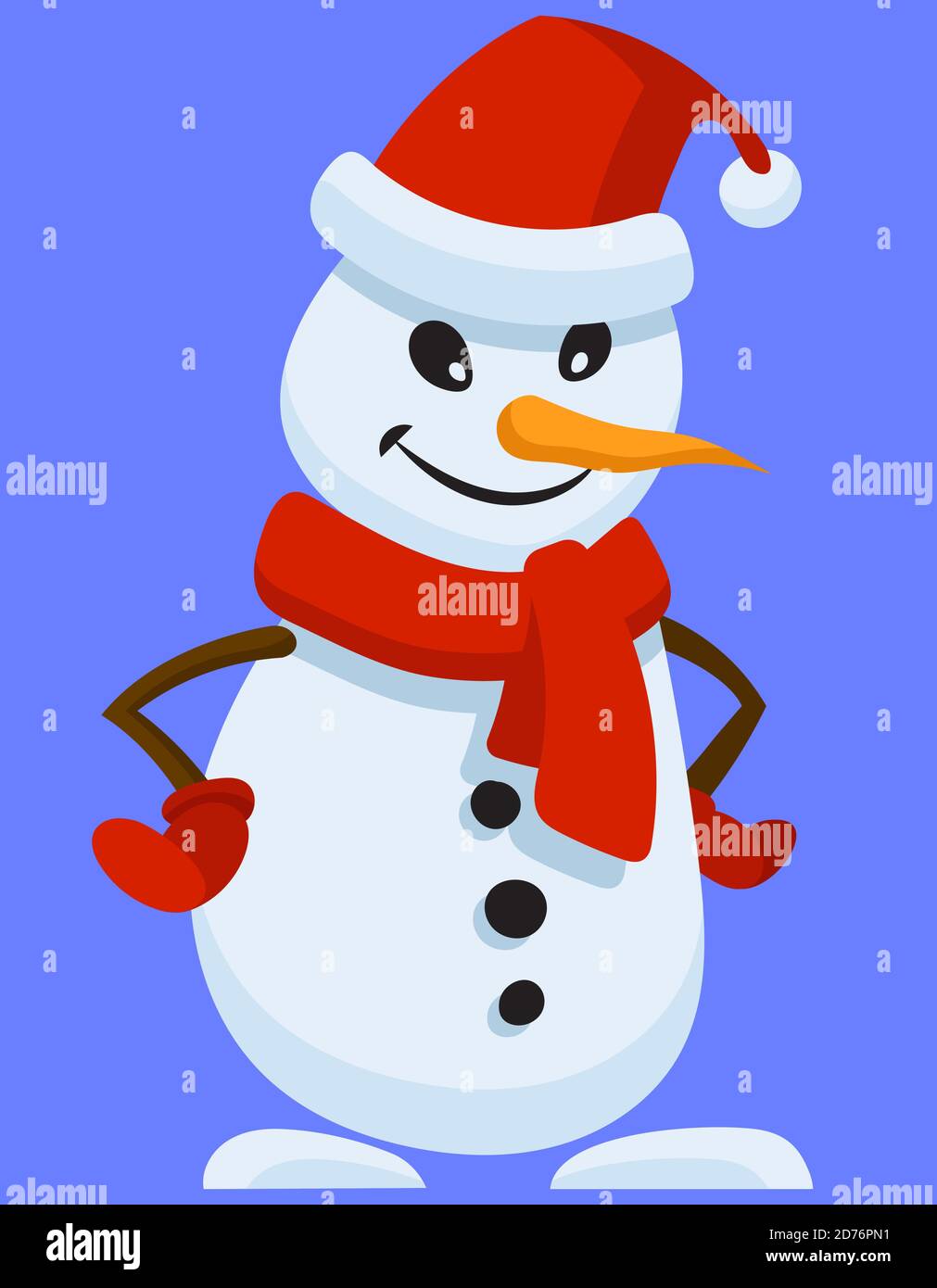 Snowman with hands on his belt. Christmas character in cartoon style ...