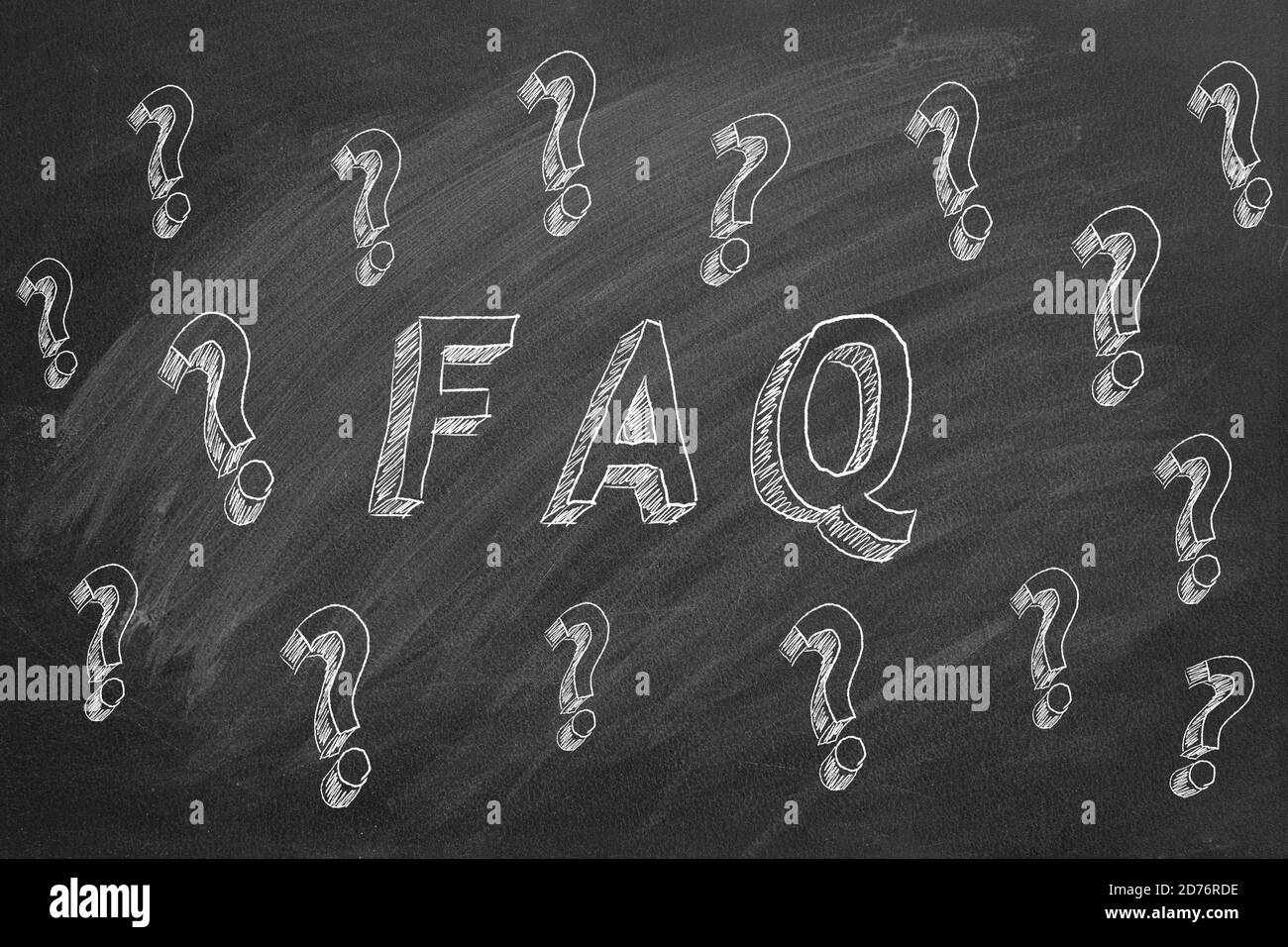 Hand drawing question marks and text "FAQ" on blackboard Stock Photo ...