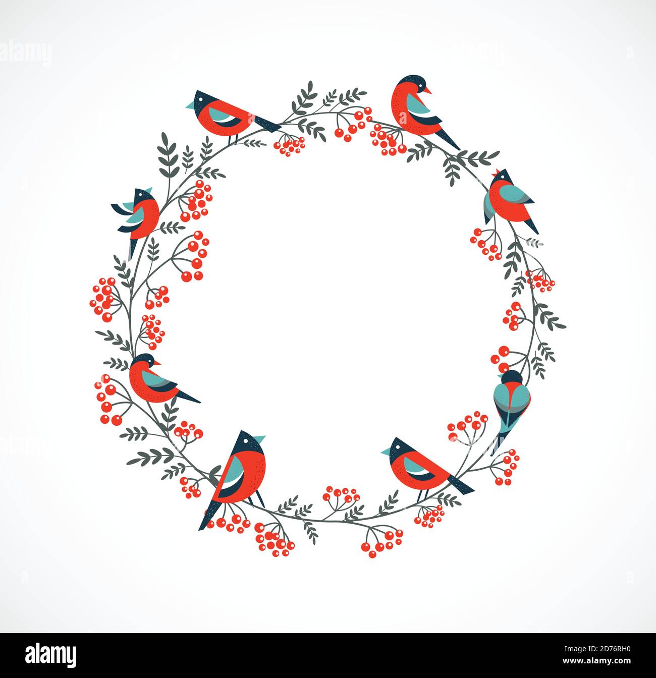 Merry Christmas greeting card frame with a robin and floral elements ...