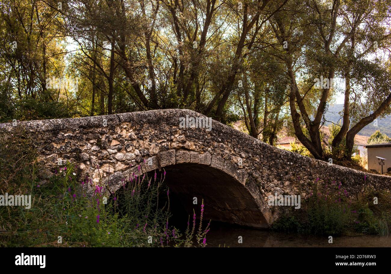 Roman bridge over a river in Guadalajara, Spain Stock Photo - Alamy