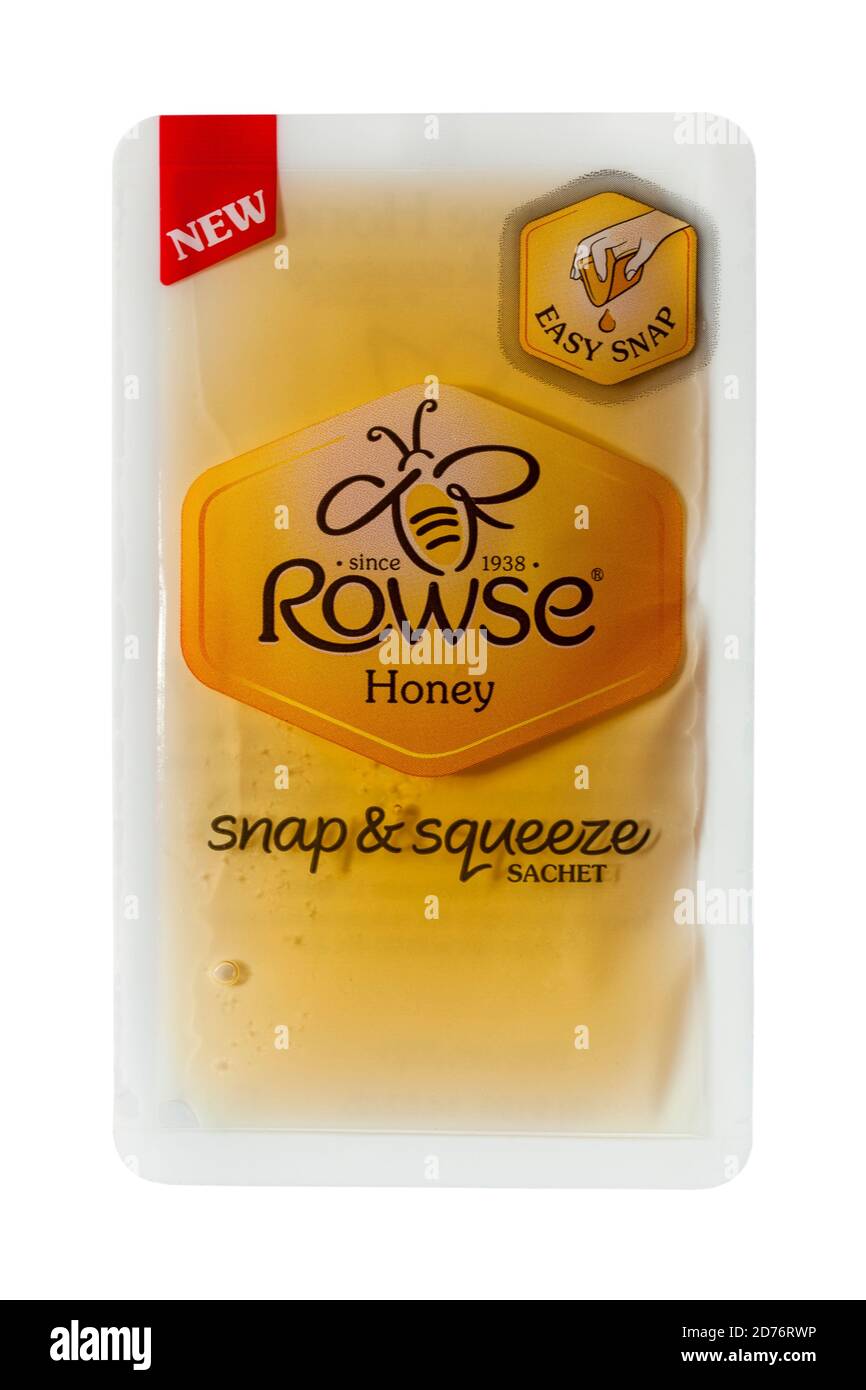 Rowse Honey snap & squeeze sachet easy snap isolated on white ...