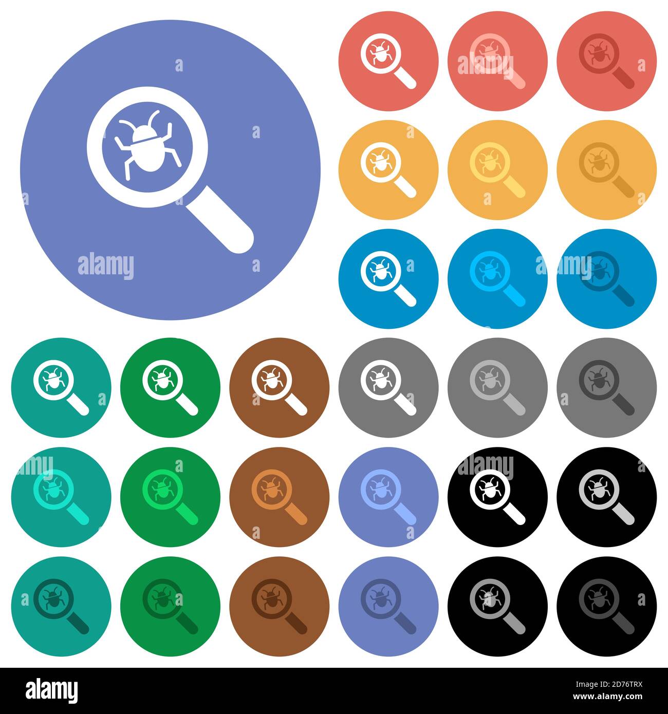 Bug tracking multi colored flat icons on round backgrounds. Included ...