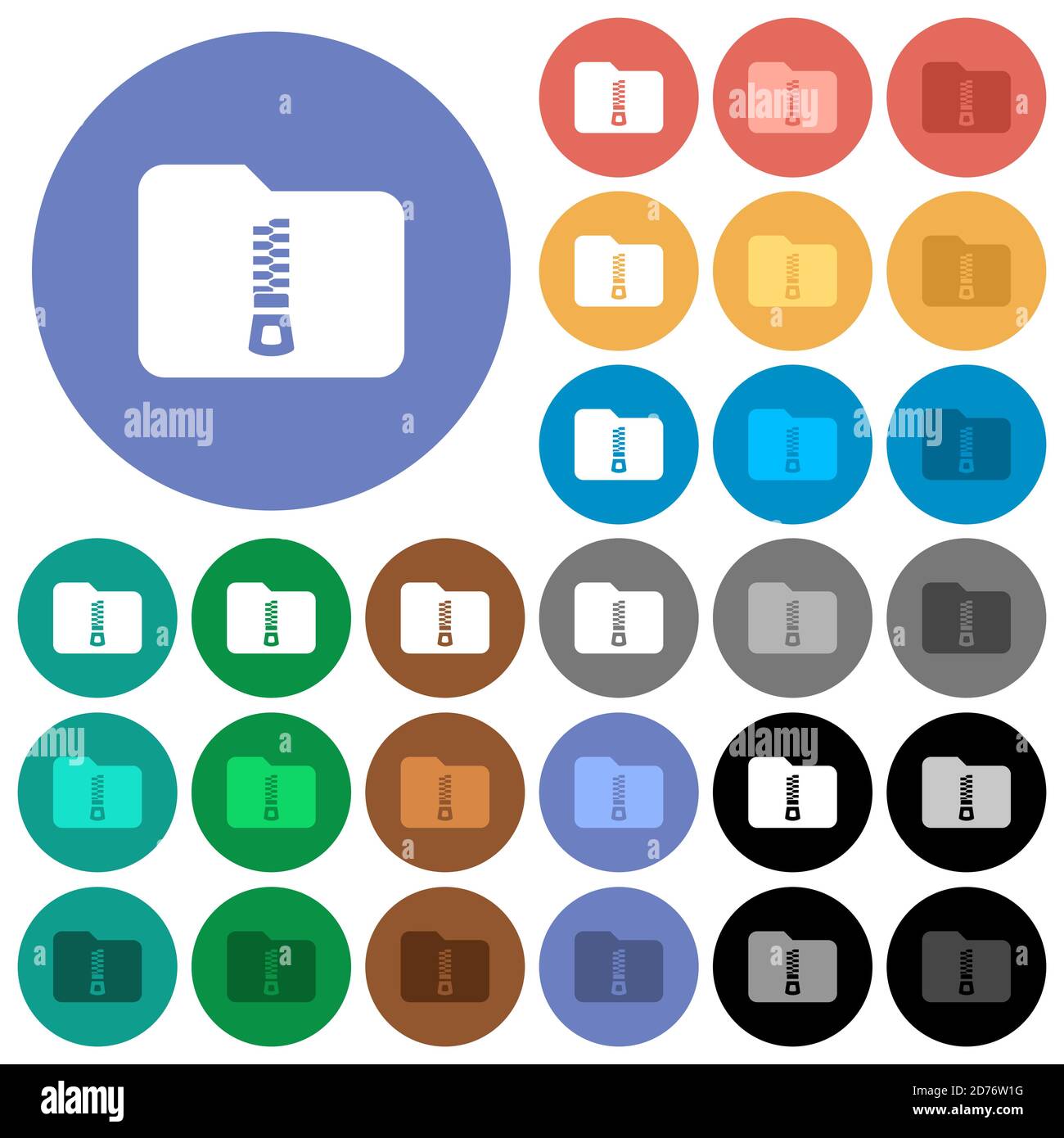 Compressed folder multi colored flat icons on round backgrounds. Included white, light and dark ...