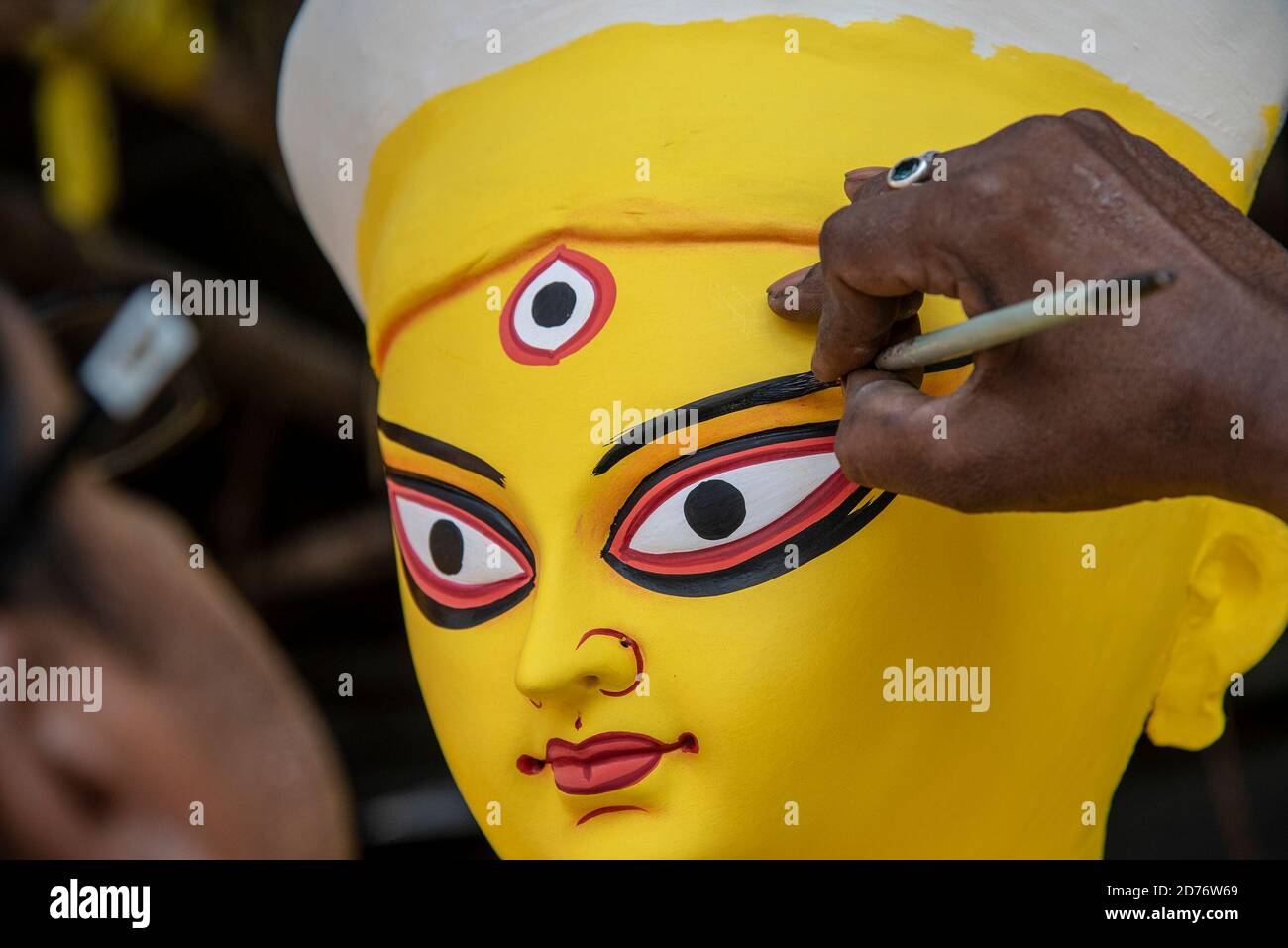 Kolkata, India. 14th Oct, 2020. Different moments of idol making and ...