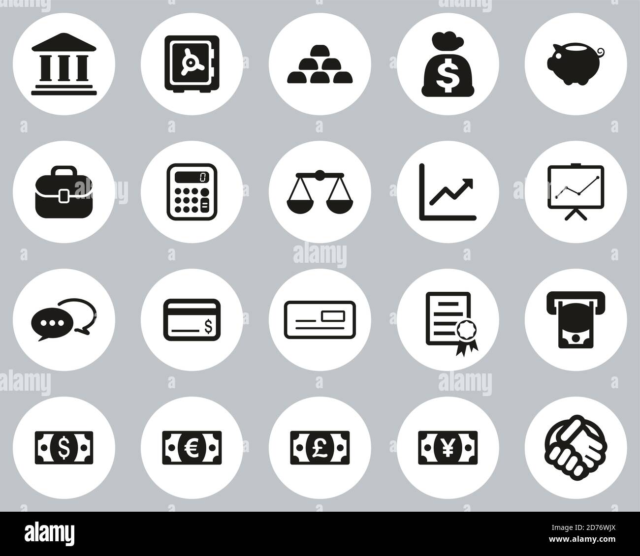 Finance & Investment Icons Black & White Flat Design Circle Set big ...