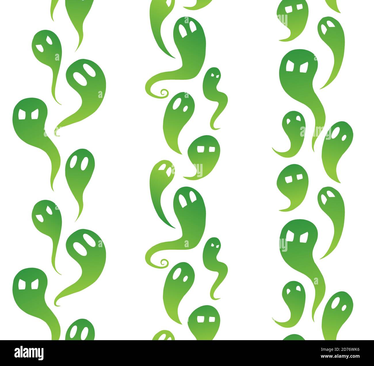 Set of vertical seamless borders from green ghosts with emotions. The ...