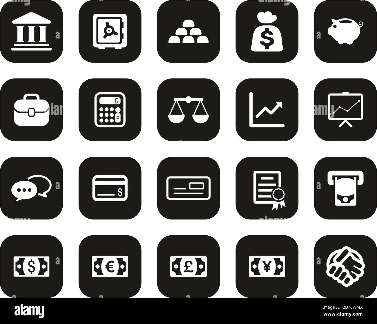 Finance & Investment Icons White On Black Flat Design Set big Stock ...