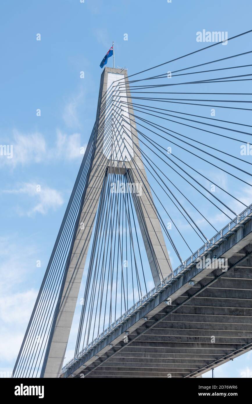 One of the towers of the eight lane Anzac Bridge in Pyrmont, Sydney ...