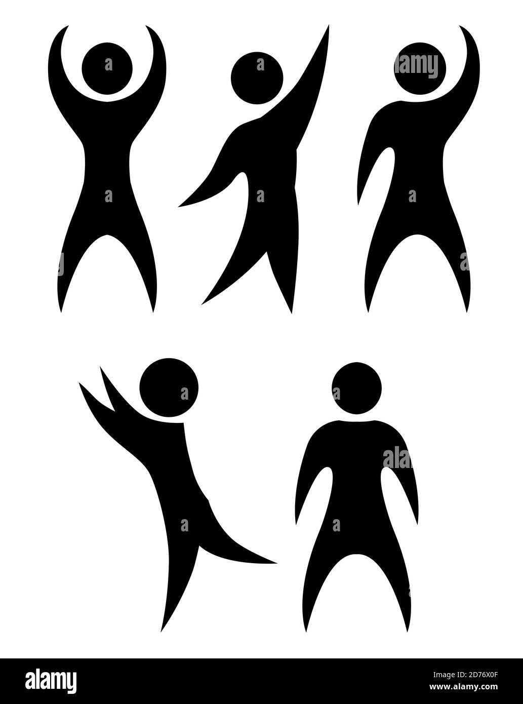 Set of simple black silhouettes of rejoicing and dancing people. The ...