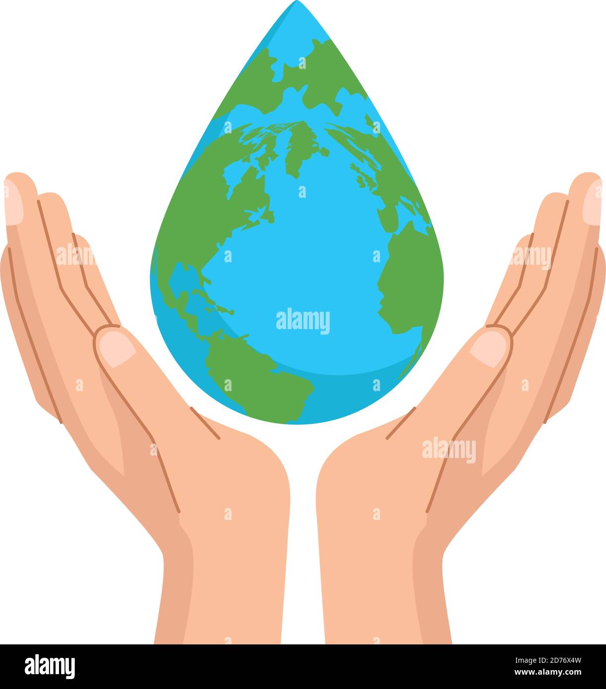 hands lifting earth planet with water drop shape vector illustration ...