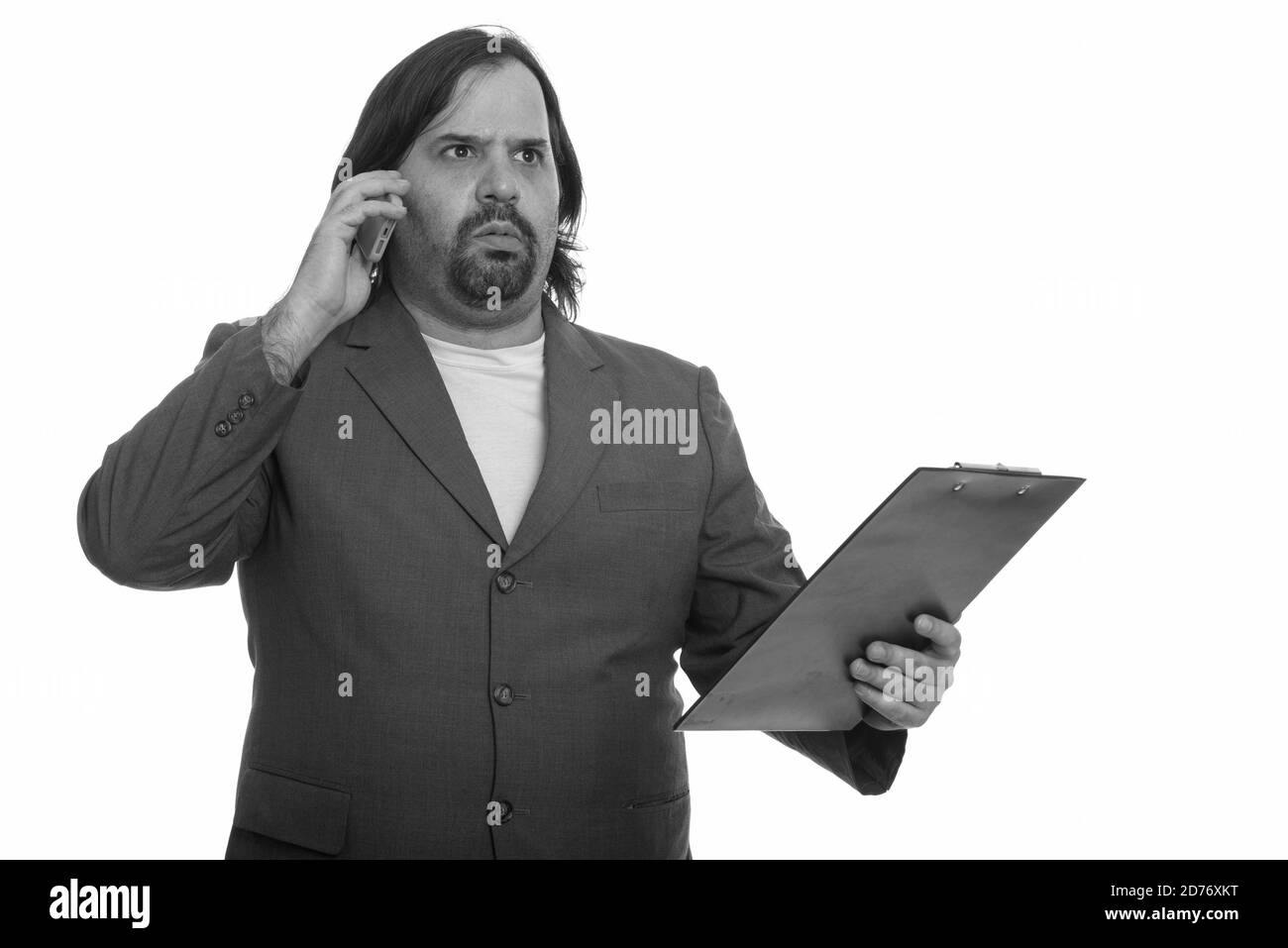 Fat man on mobile phone Black and White Stock Photos & Images - Alamy