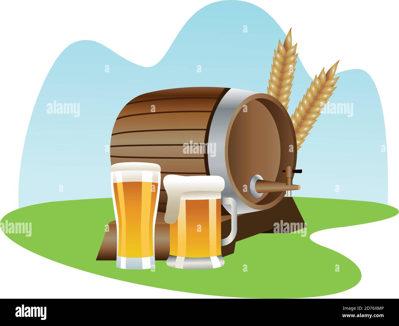 beer barrel drink wooden with jars vector illustration design Stock ...
