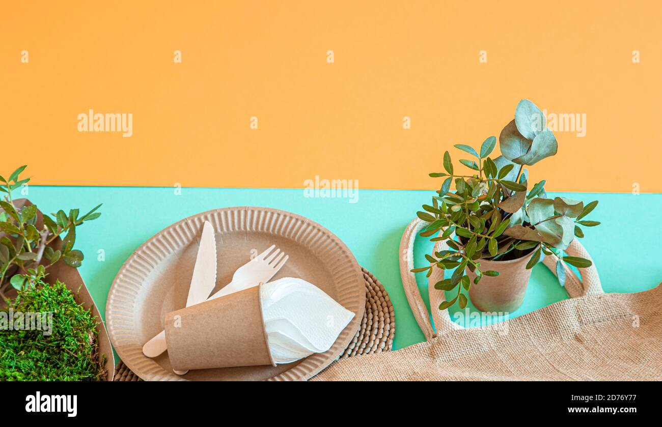 ECO craft paper tableware. Paper cups, plates, bag, fast food ...