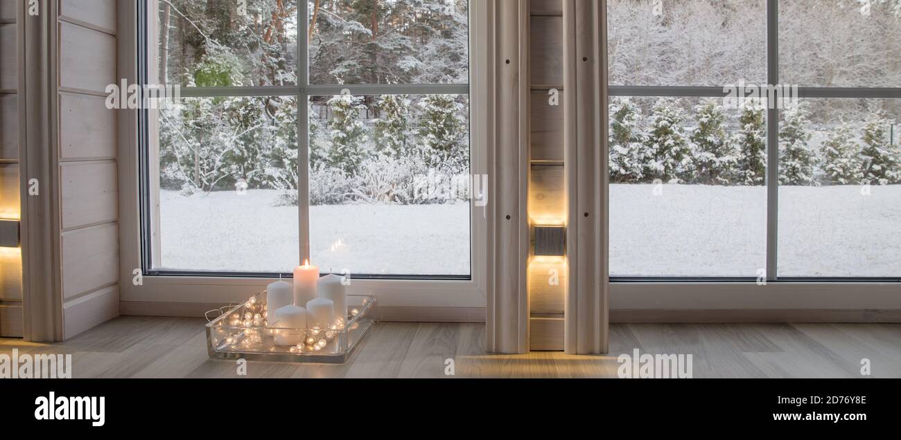 Bright photo studio interior with big window, high ceiling, white ...