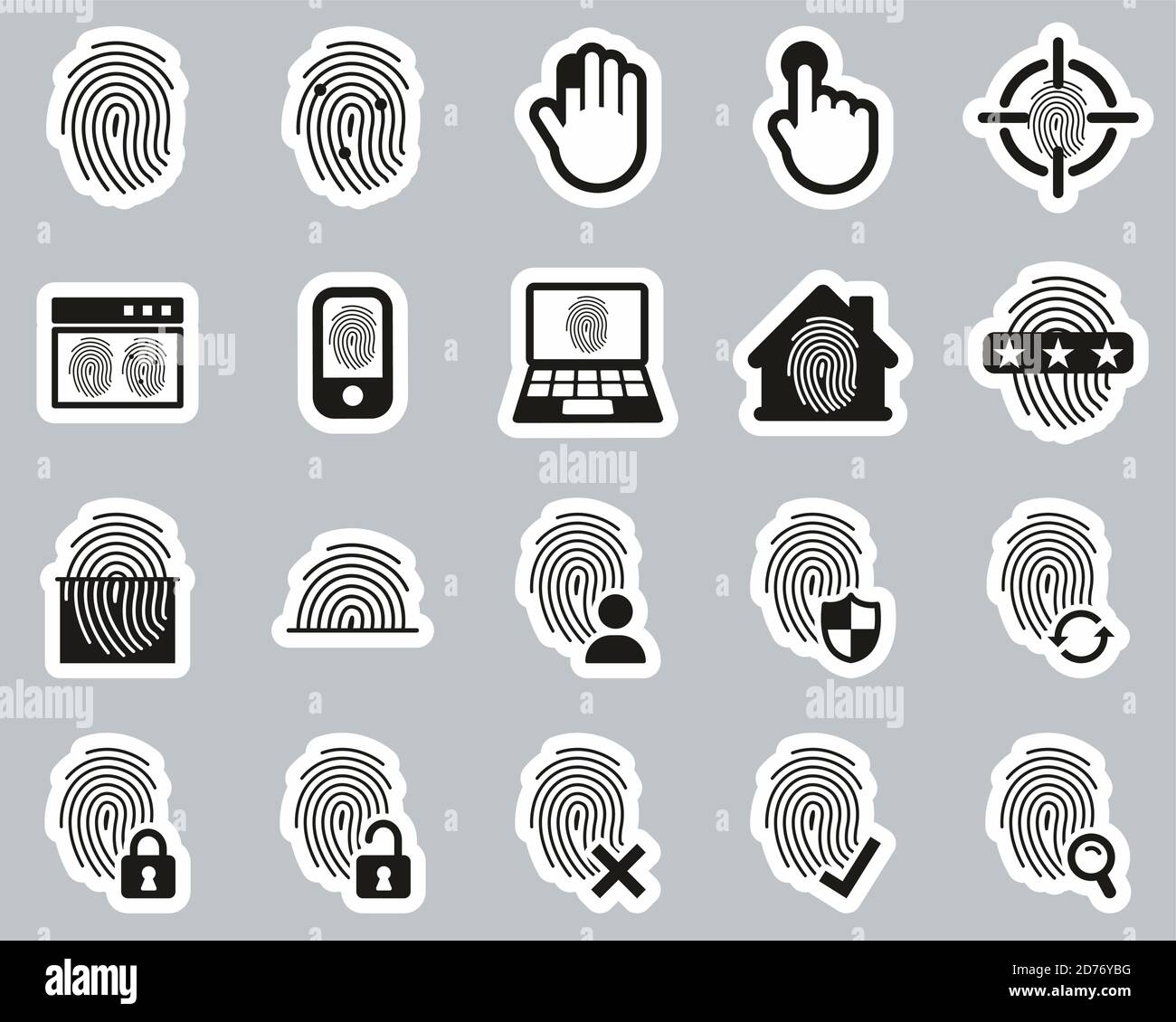 Fingerprint Icons Black & White Sticker Set Big Stock Vector Image ...