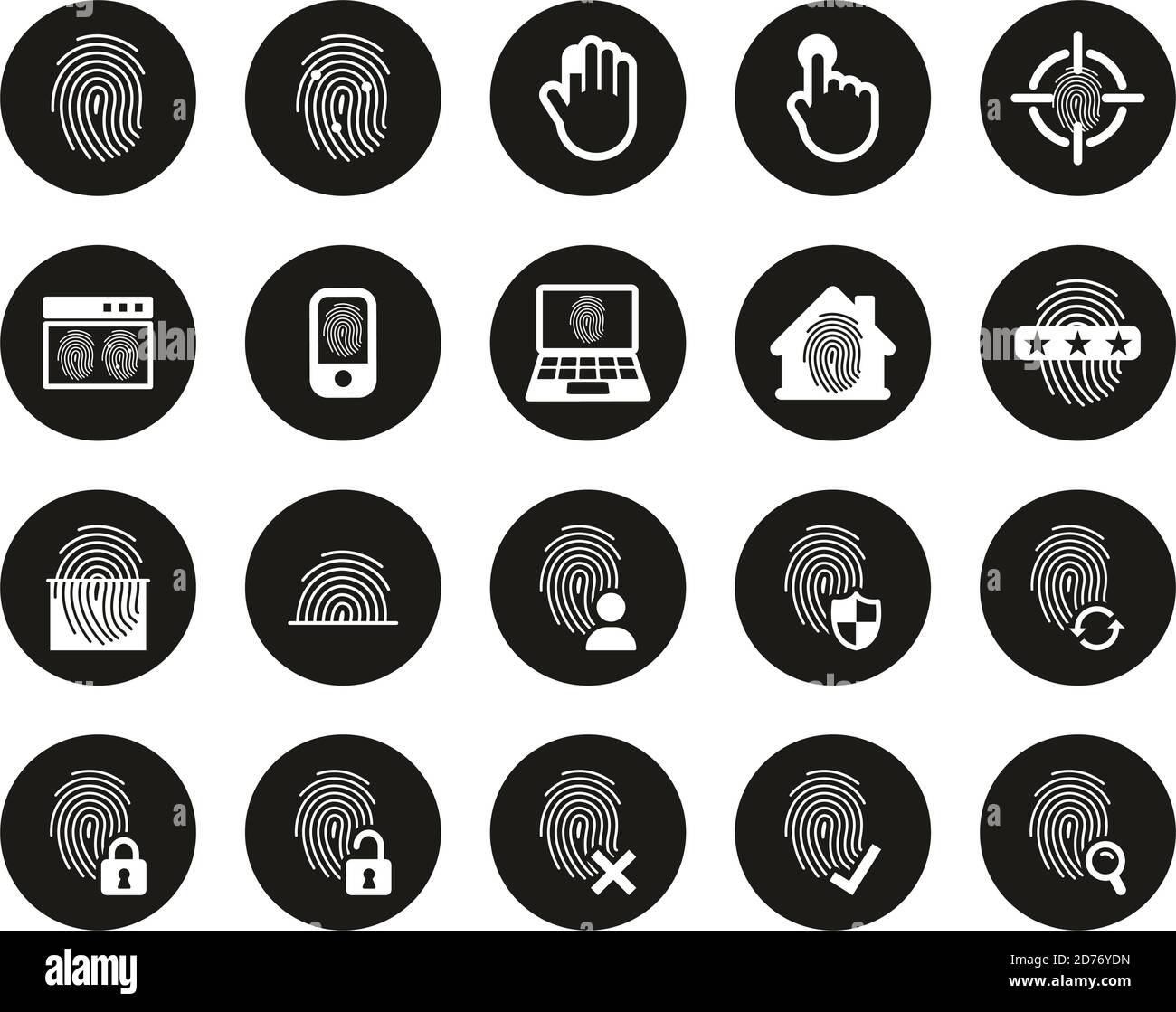 Fingerprint Icons White On Black Flat Design Circle Set Big Stock ...