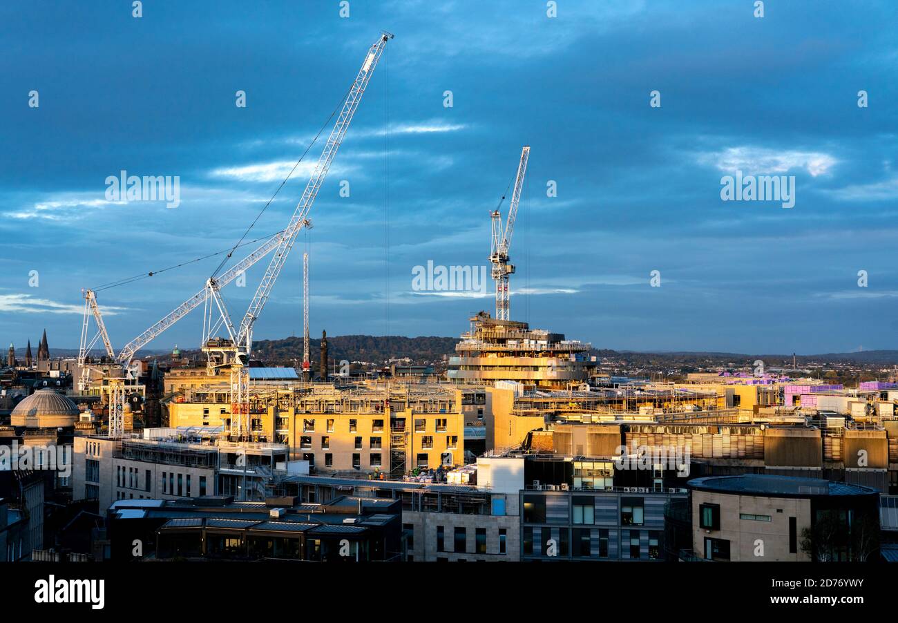 Edinburgh, Scotland, UK. 21 October 2020. Sunrise view of construction ...