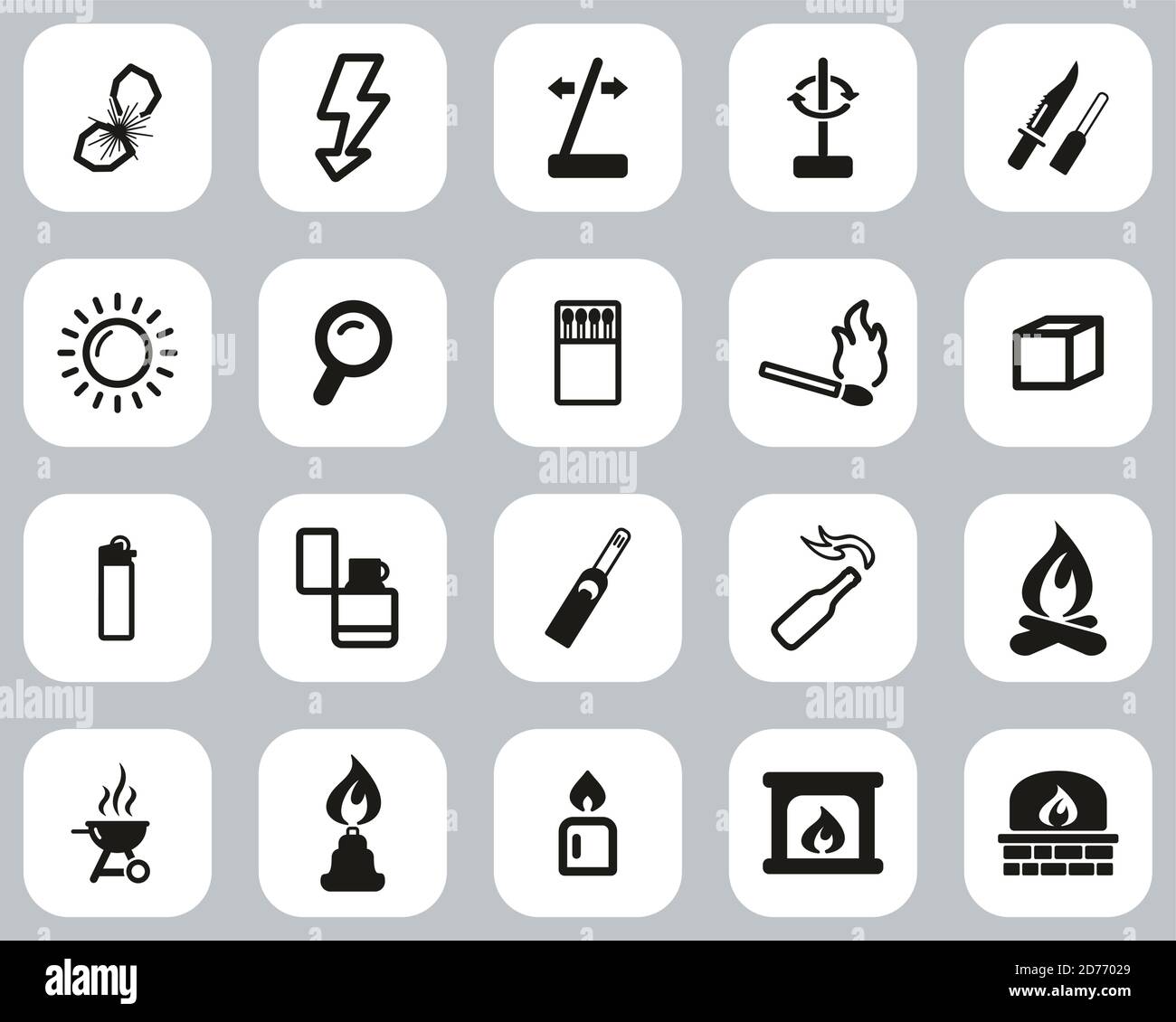 Fire & Fire Making Tools Icons Black & White Flat Design Set Big Stock ...