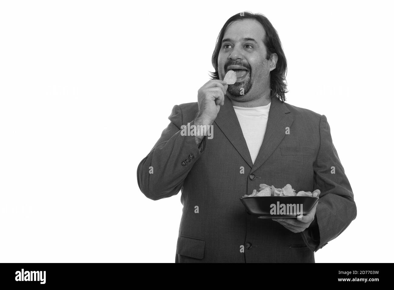 Fat Man Eating Chips Black and White Stock Photos & Images - Alamy