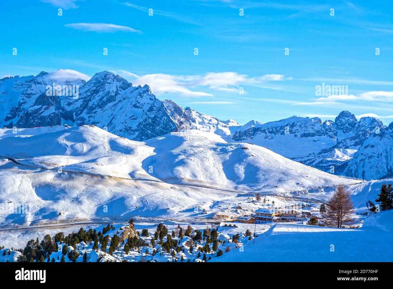 Passo Sella on Sella Ronda ski circuit and road in Northern Italy ...