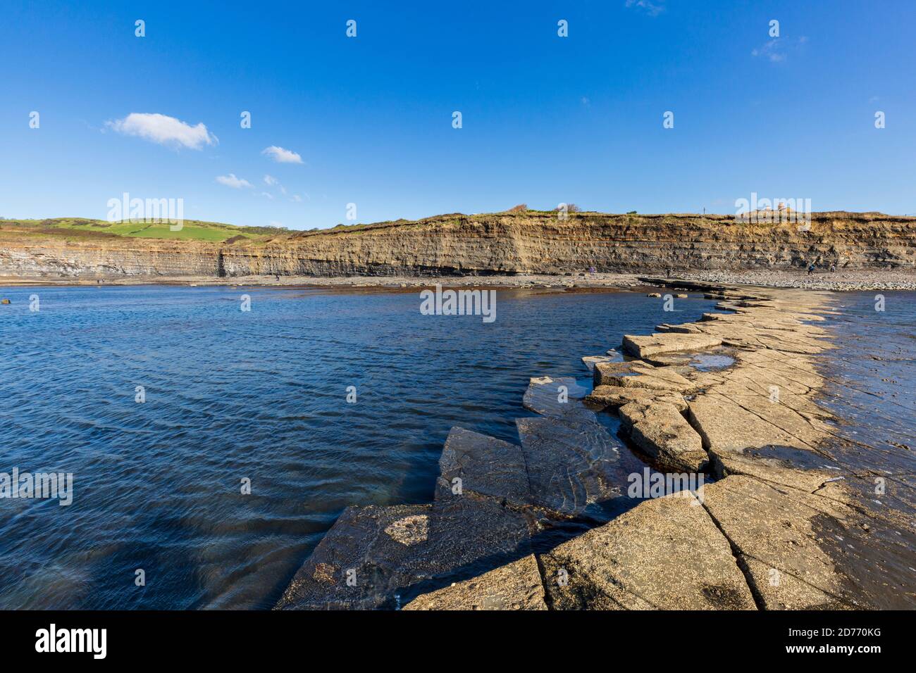 A seam of fossil rich mudstone and shale extending into the sea at ...
