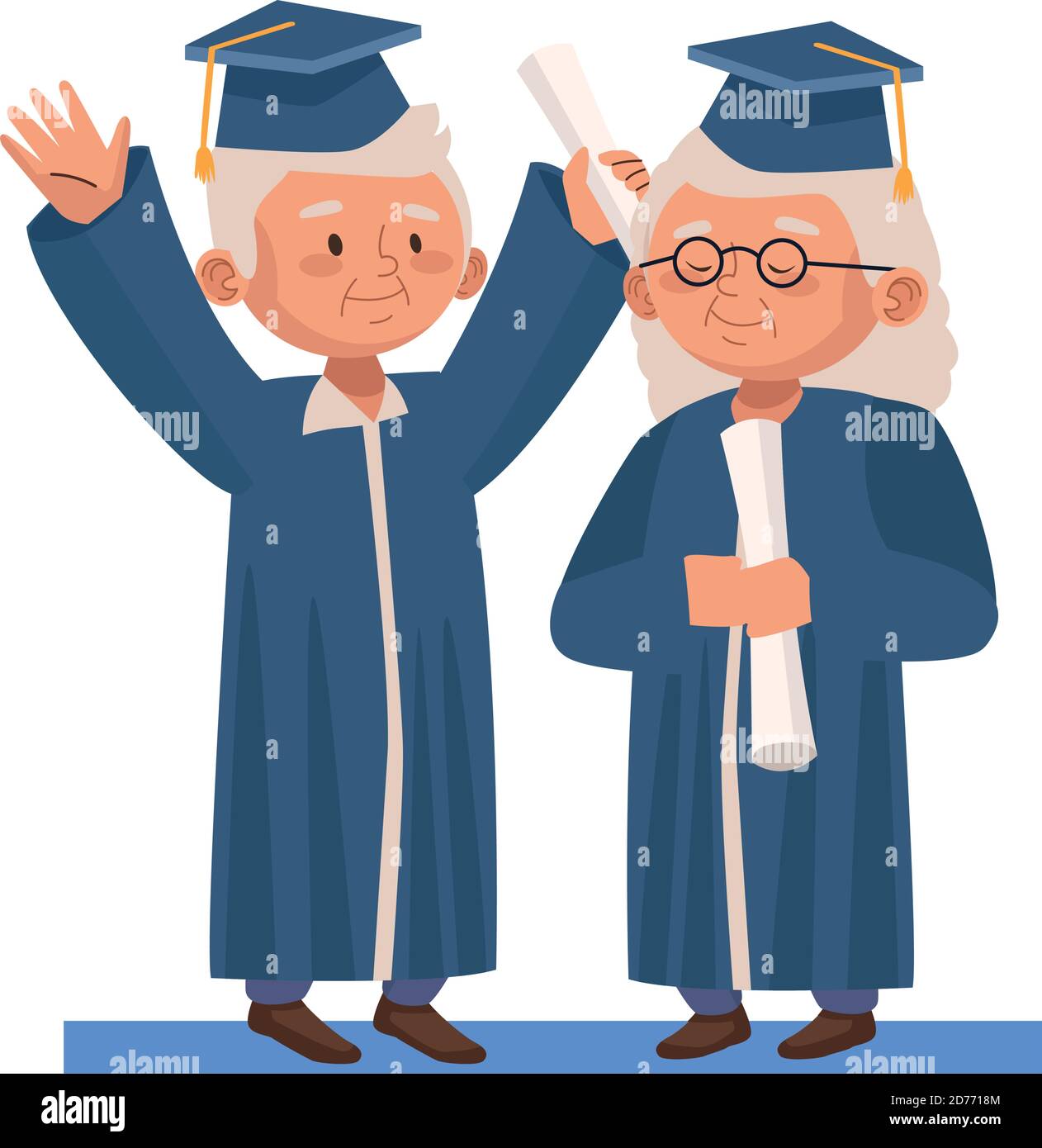 old persons couple with graduation uniforms characters vector ...