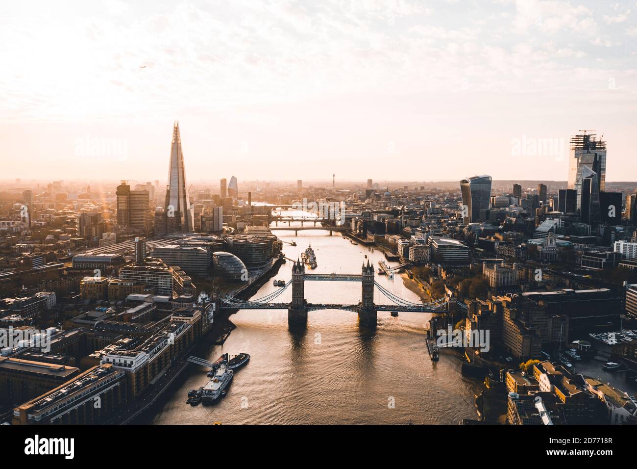 Aerial cityscape view of London and the River Thames, England, United ...