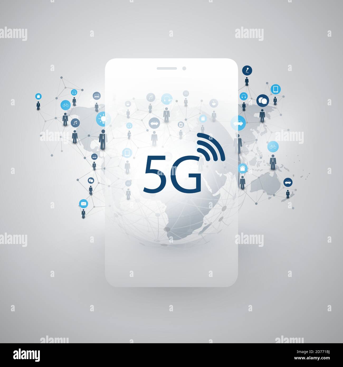 5G Network Label with Icons Representing Various Kind of Devices and ...