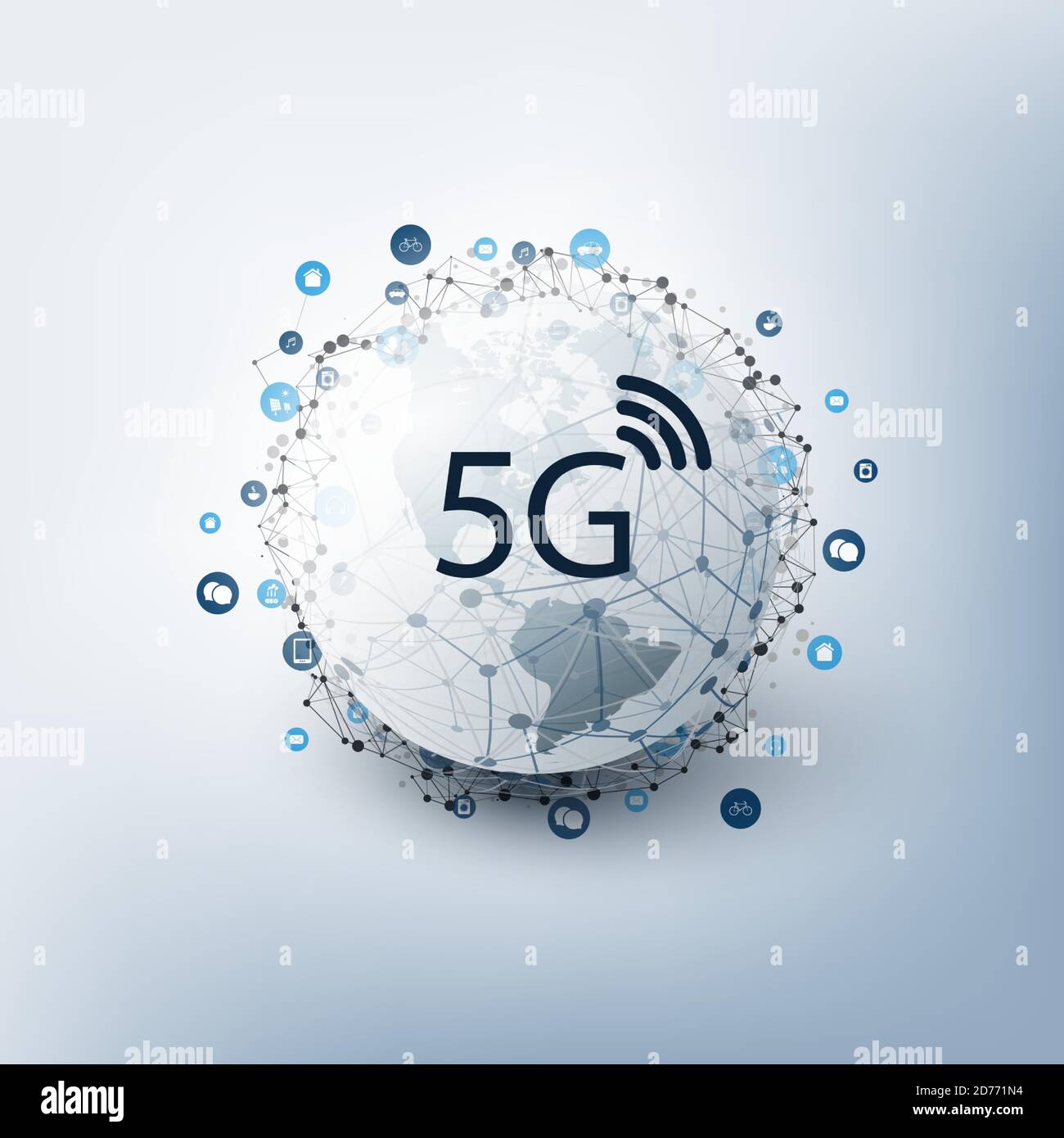 5G Network Label with Icons Representing Various Kind of Devices and ...