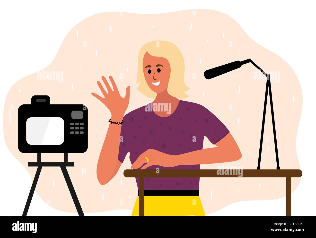 Woman blogger make video tutorial. Female podcaster talking to camera ...