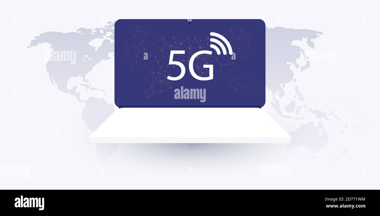 5G Network Label on the Screen of a Laptop Computer - High Speed ...