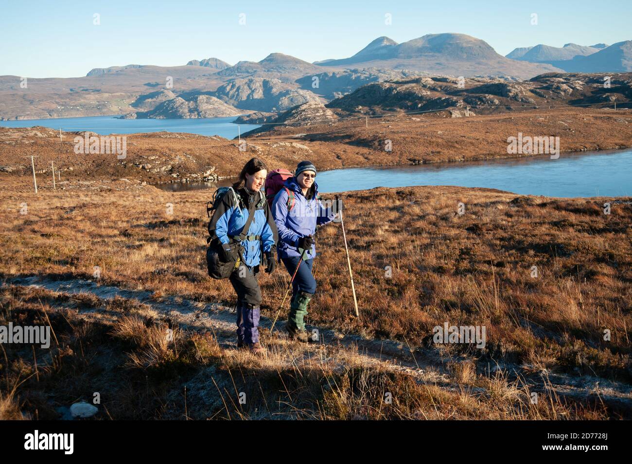 Hillwalkers on the hills of the Applecross Estate, Applecross, Wester ...