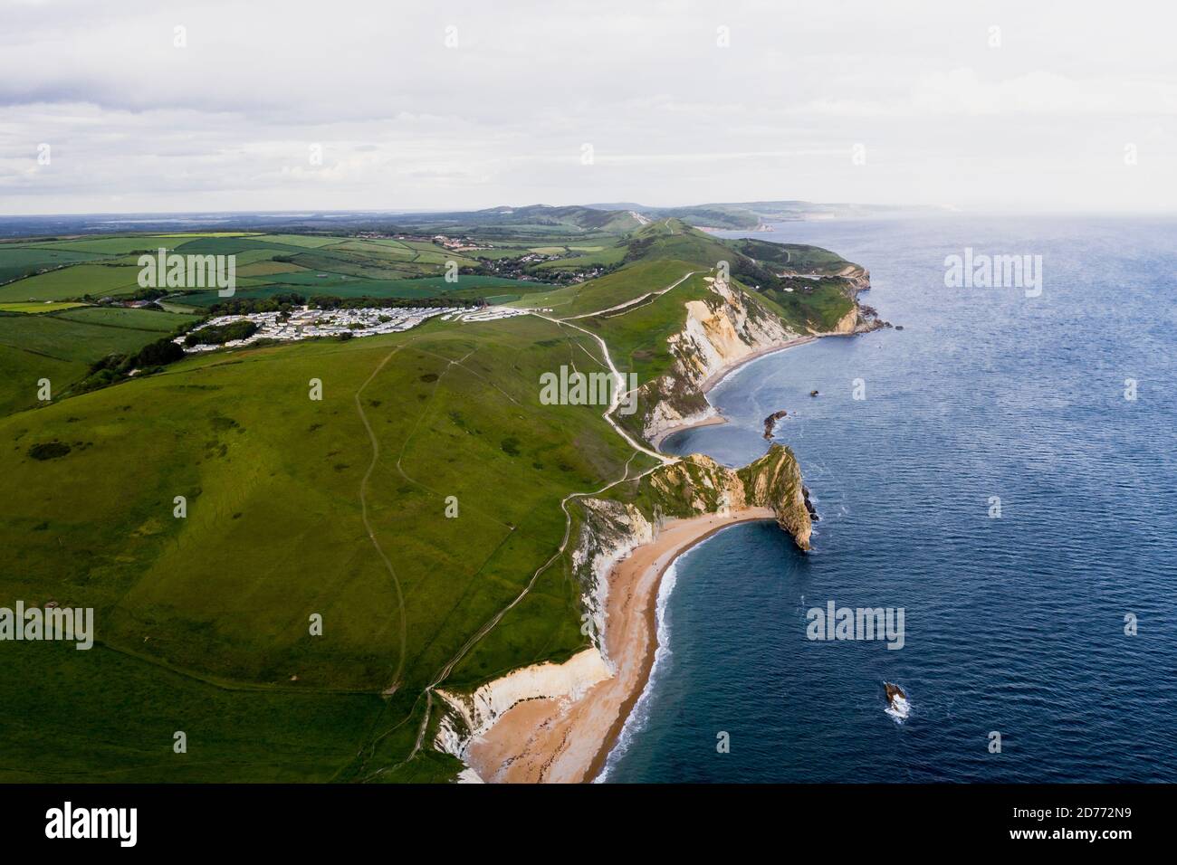 Aerial view wtih beautiful, UK England Europe Dorset Durdle Door Beach ...
