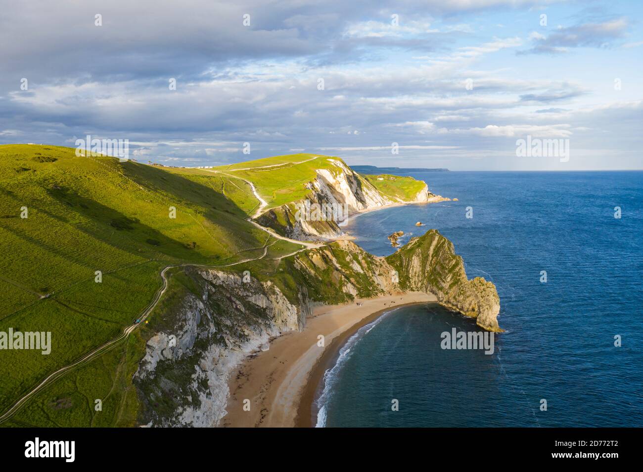 Aerial view wtih beautiful, UK England Europe Dorset Durdle Door Beach ...
