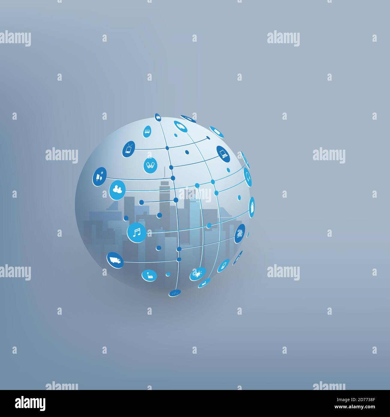 Smart City, Cloud Computing Design Concept with Wireframe Sphere and Icons - Digital Network ...