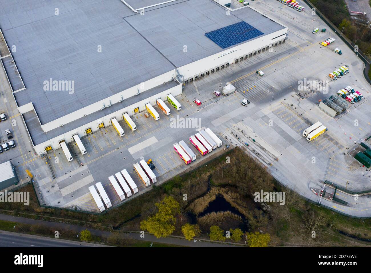 London, United Kingdom - August 01 2019: Aerial shot of Ocado food ...