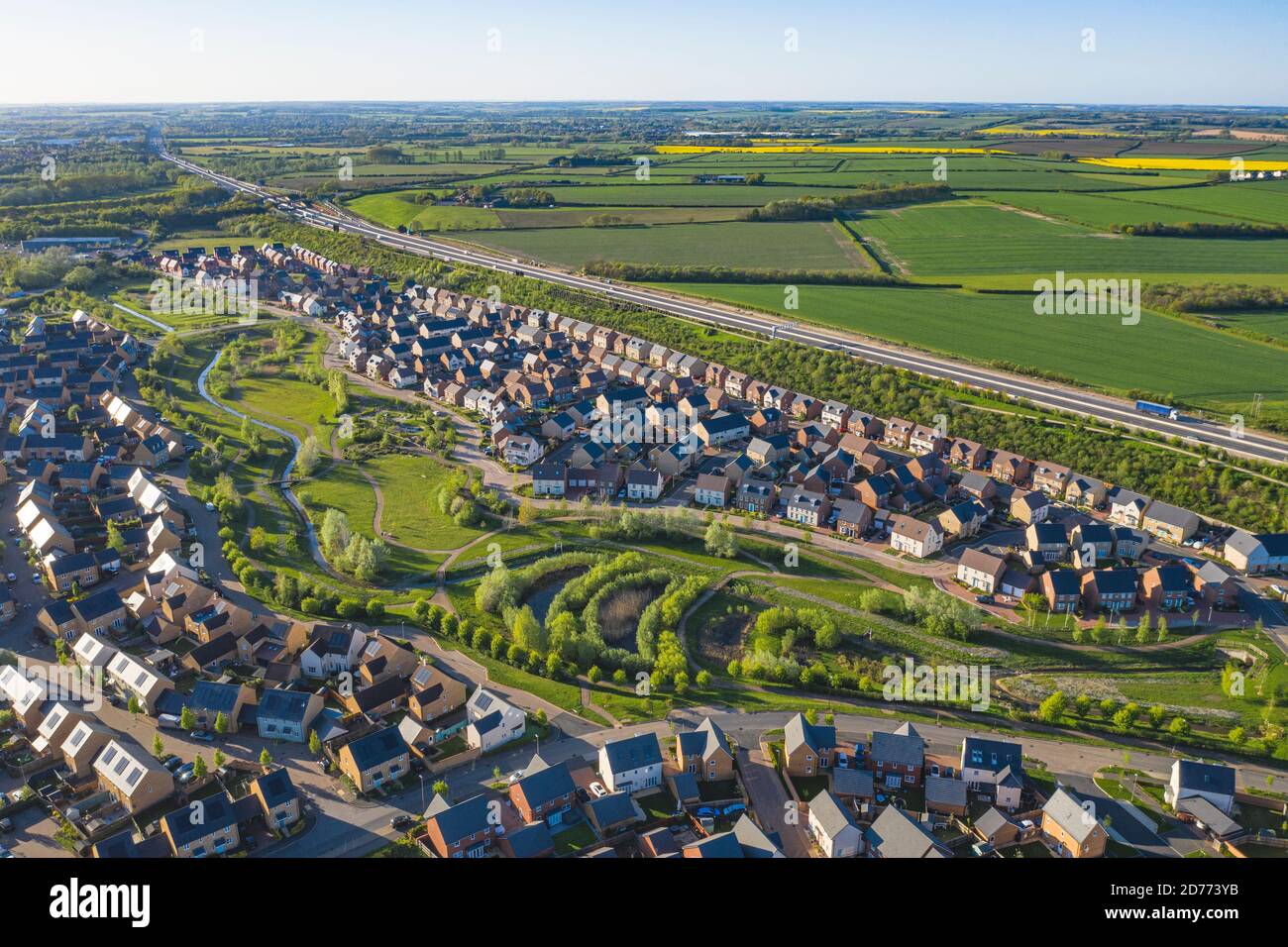 Aerial view of uk home newly built estate development masterplan ...
