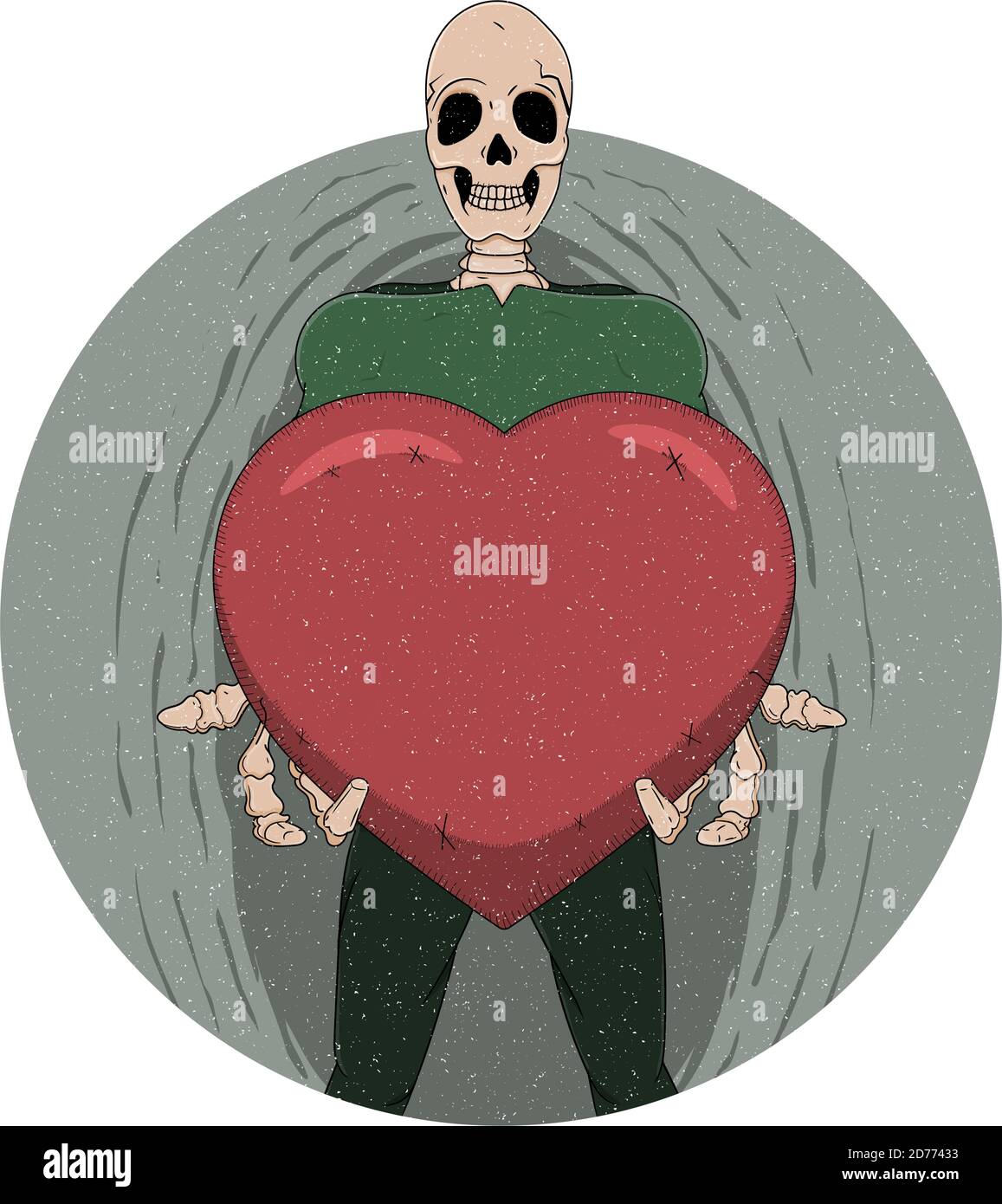 Skeleton holding heart symbol vintage art. A happy skeleton shows its ...