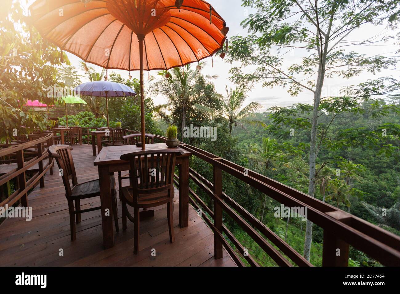 Empty coffee terrace with beatiful view sunset in Bali Stock Photo - Alamy