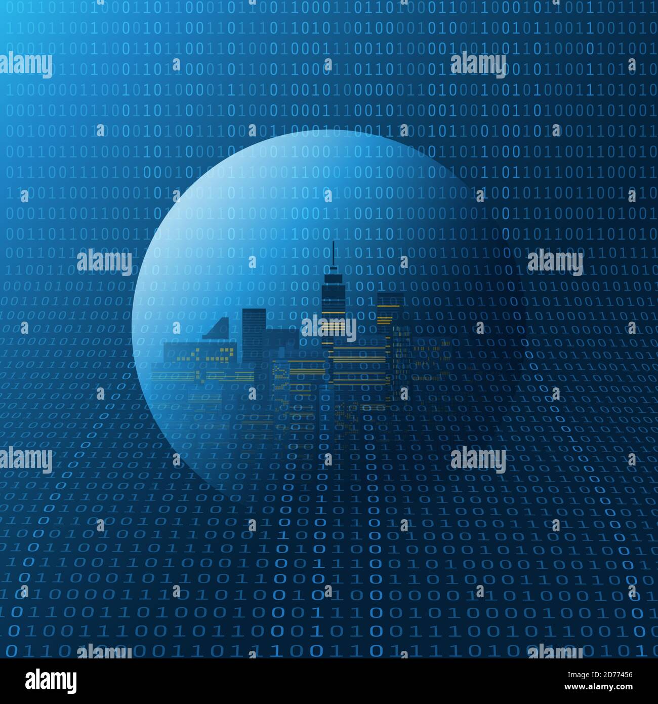 Futuristic Smart City, IoT and Cloud Computing Design Concept with Transparent Globe and Binary ...