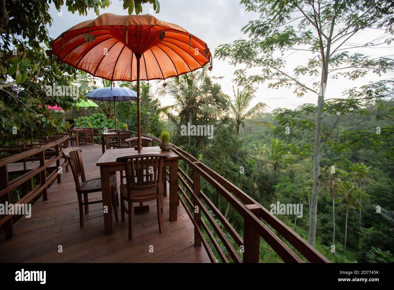 Empty coffee terrace with beatiful view sunset in Bali Stock Photo - Alamy