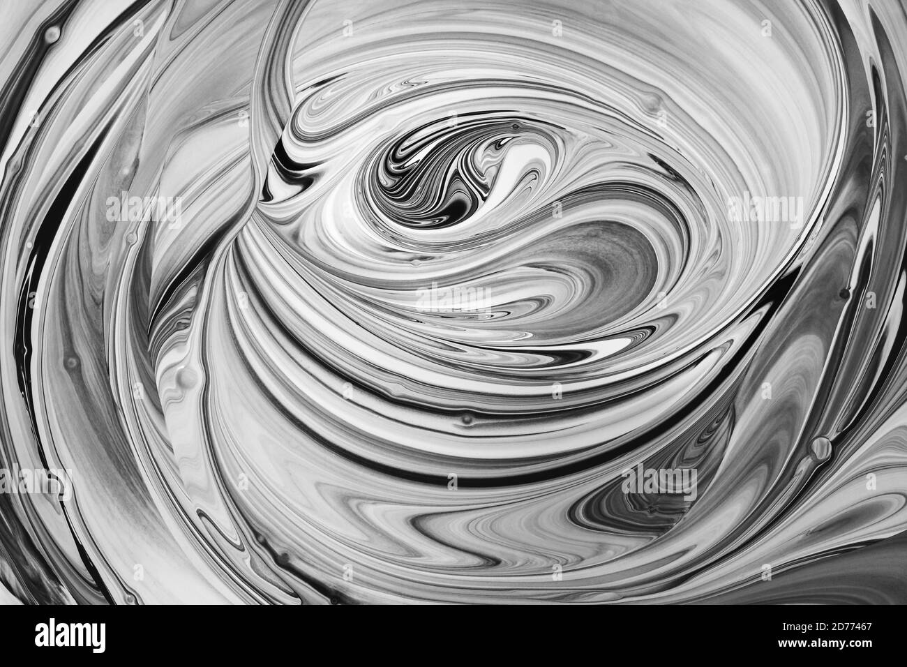Black and white waves on gray fusion of colors. Fluid Art. Abstract ...